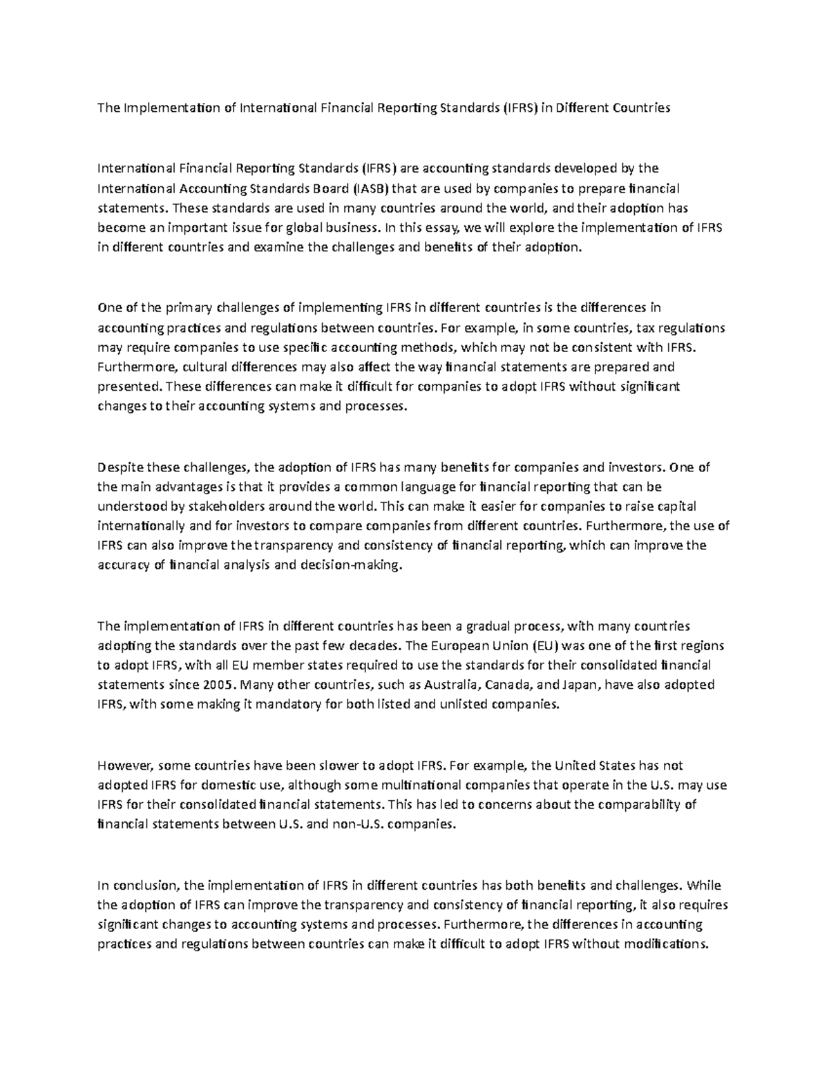 The Implementation of International Financial Reporting Standards ...