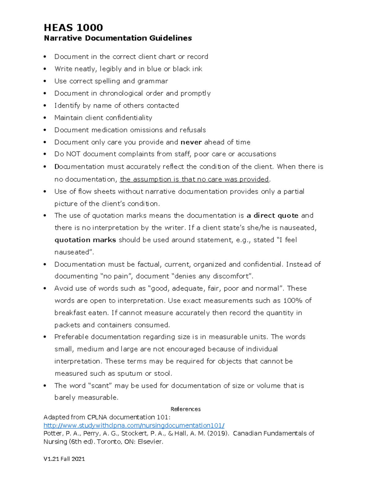 Documentation Guidelines V1.21 Fall 2021 - Narrative Documentation ...
