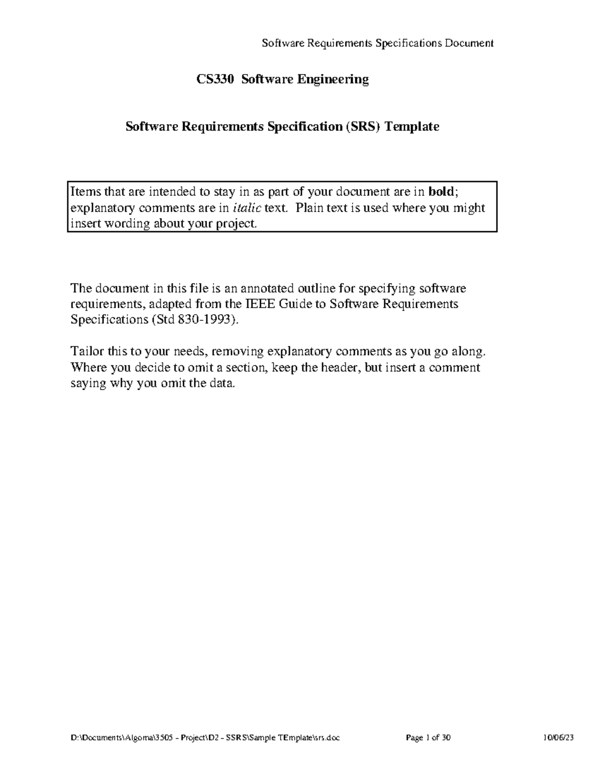 Srs - TEmplate for ssrs - CS330 Software Engineering Software ...