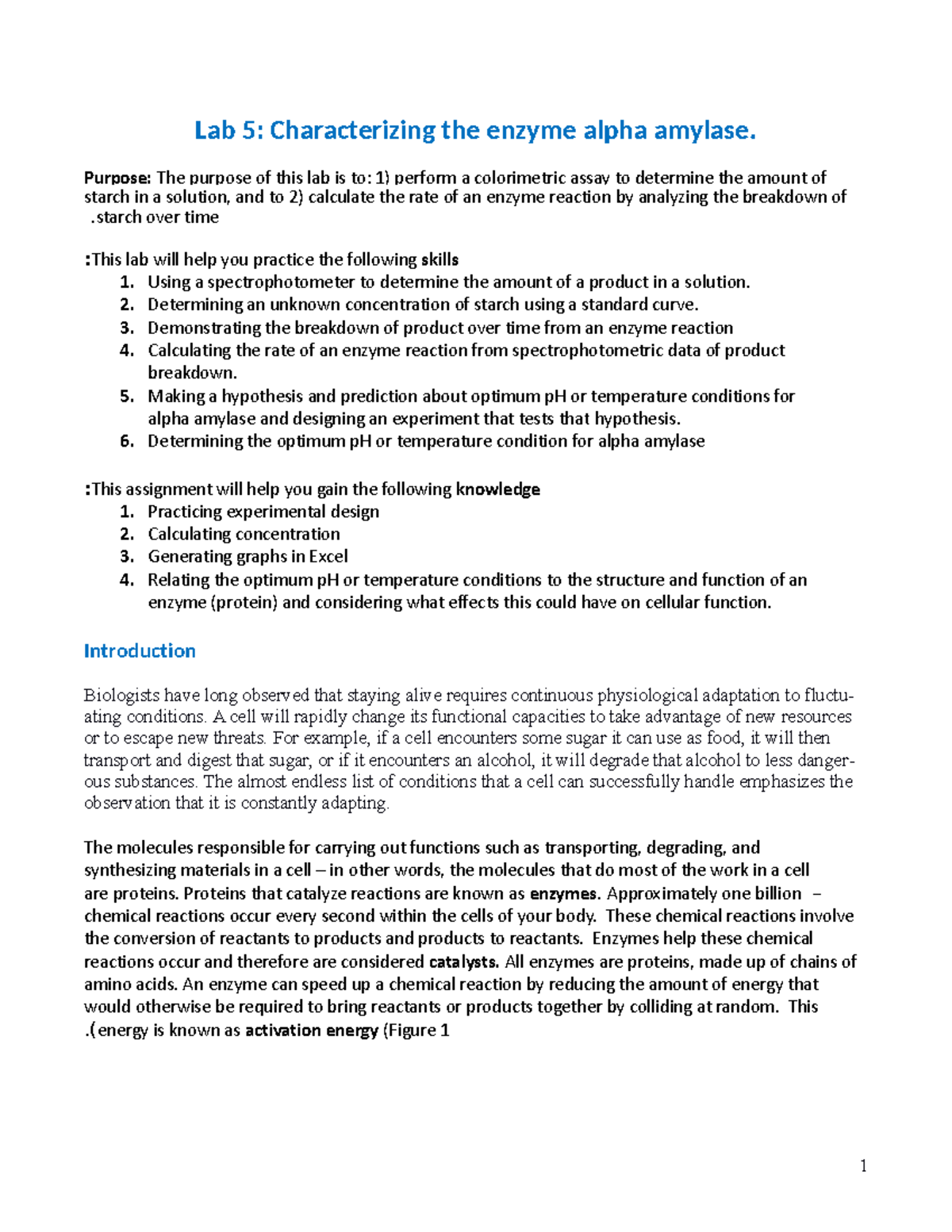 Lab 5- Enzyme Lab - Lab Worksheet Lab 5 - Lab 5: Characterizing the enzyme alpha amylase ...