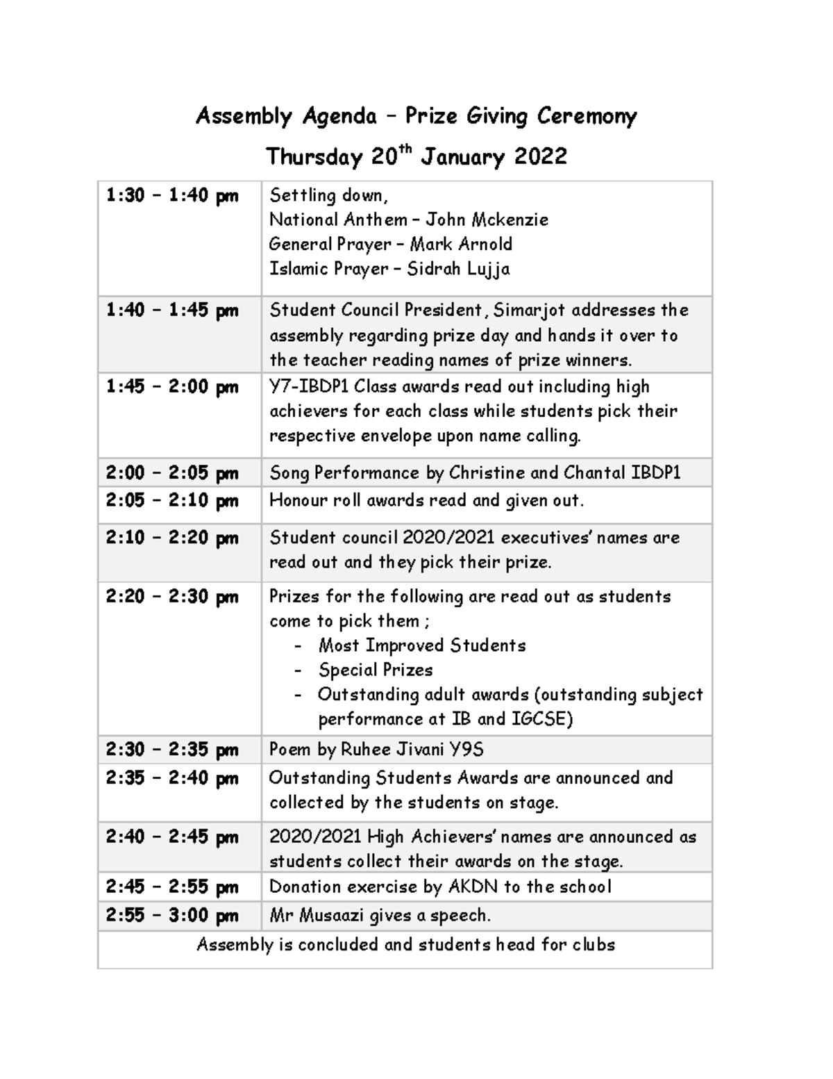 Assembly Agenda 20 - hello what is your name my name is jack - Assembly ...