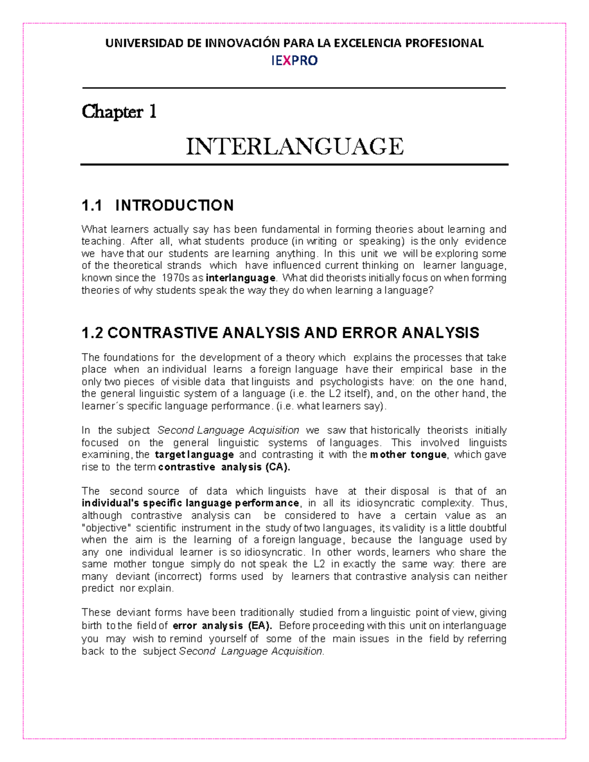 Week 1 Interlanguage Yes Iexpro Chapter 1