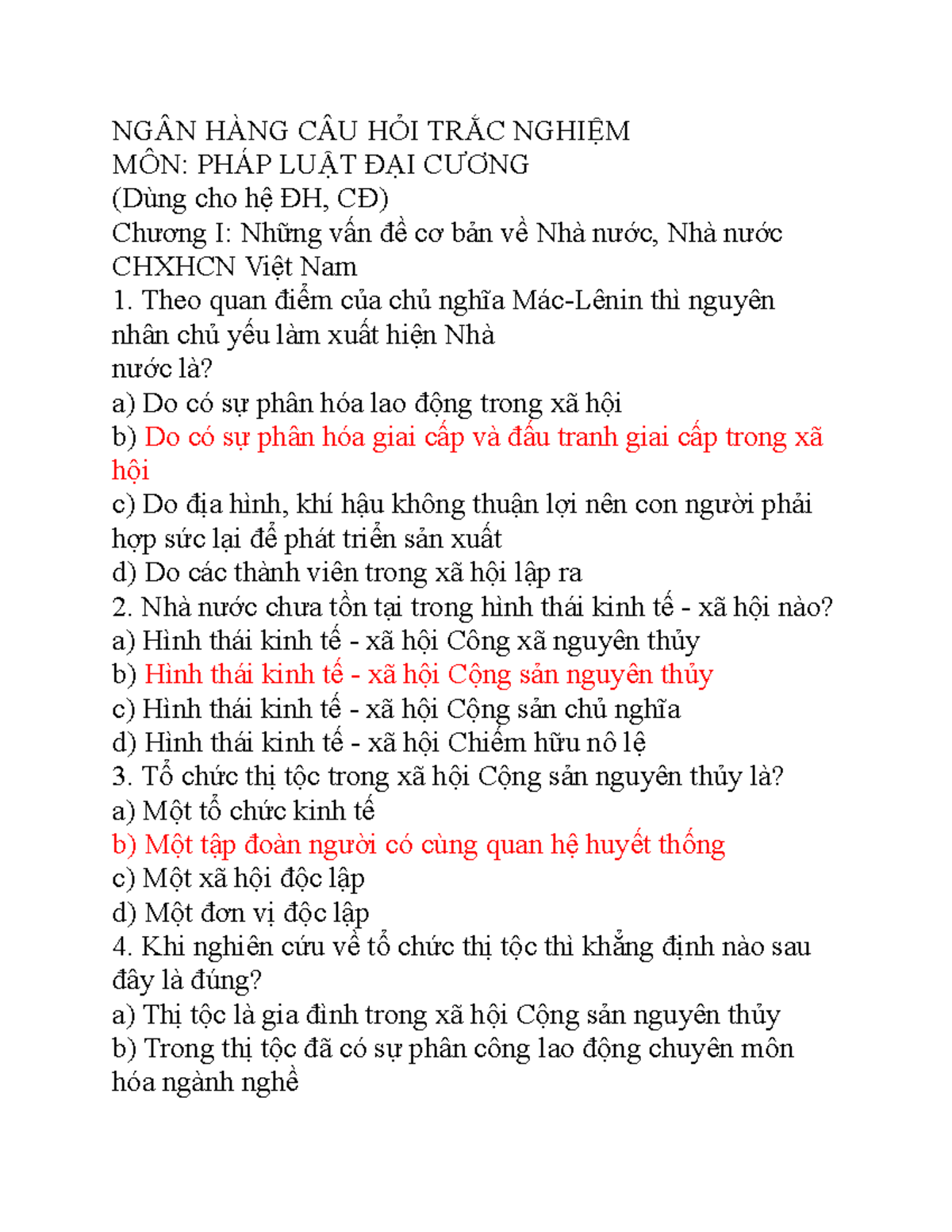 Trắc nghiệm pháp luật - NGÂN HÀNG CÂU HỎI TRẮC NGHIỆM MÔN: PHÁP LUẬT ĐẠI CƯƠNG (Dùng cho hệ ĐH ...