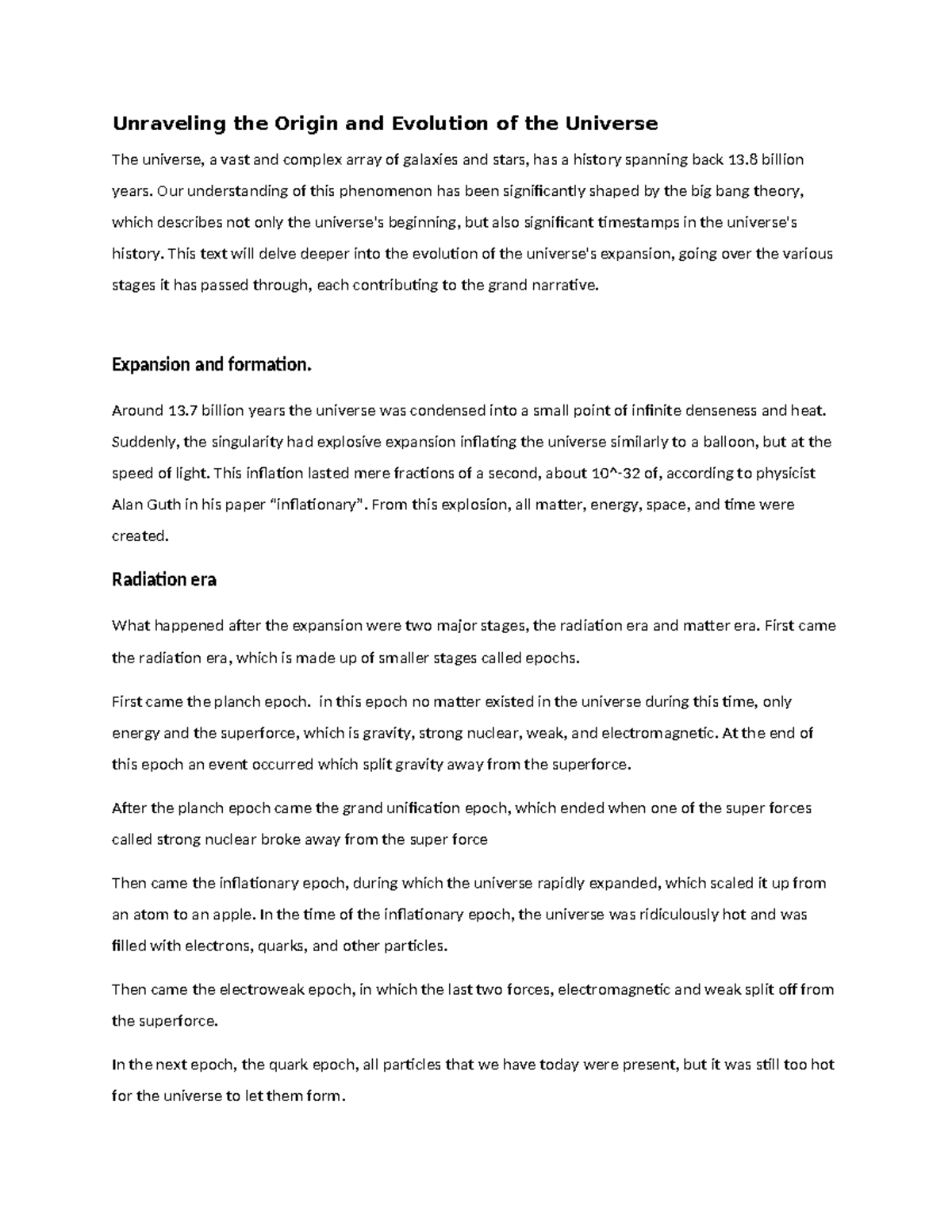 Big bang assessment - Unraveling the Origin and Evolution of the ...