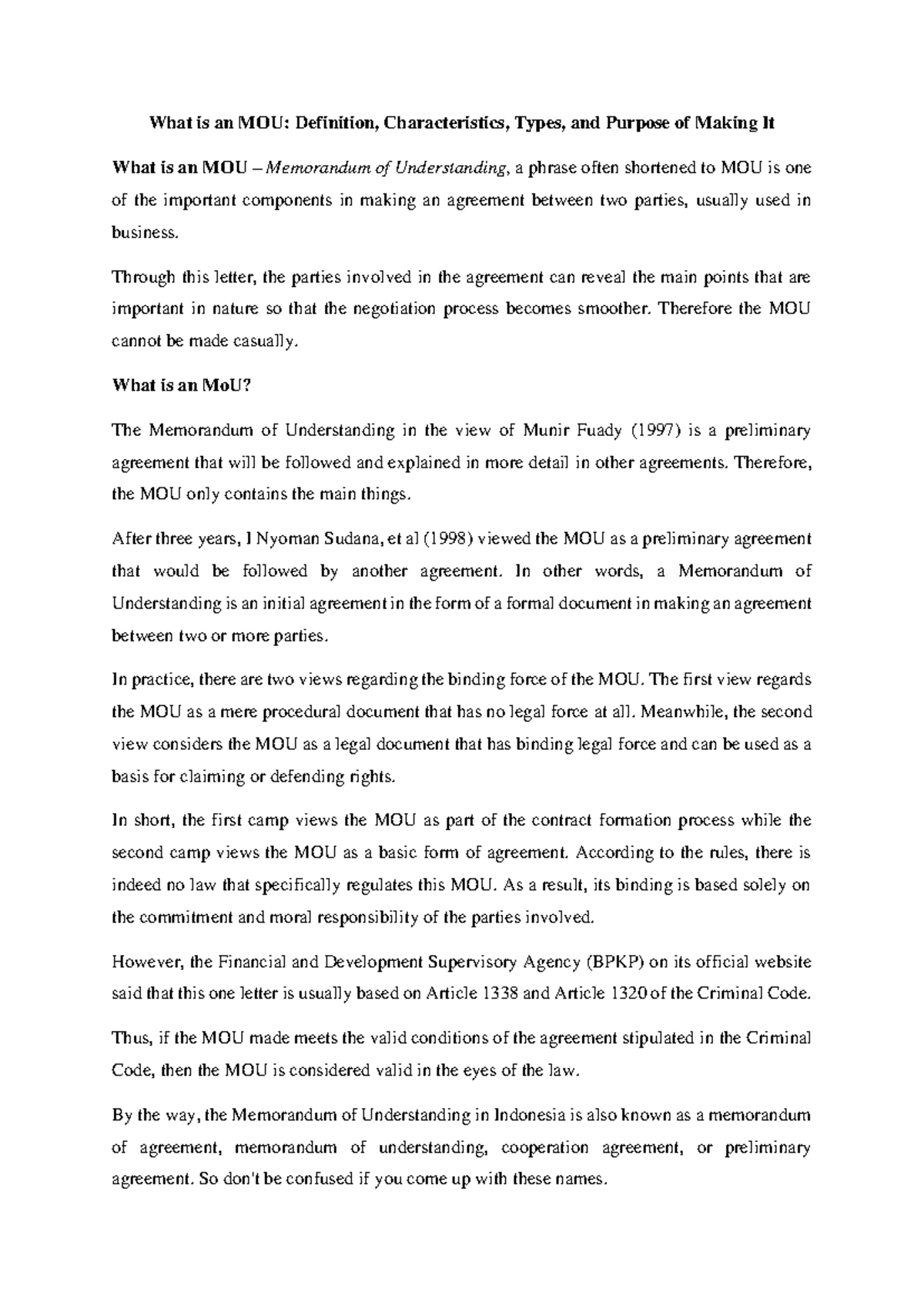 Definition Characteristics Types and Purpose of Making MOU - What is an ...