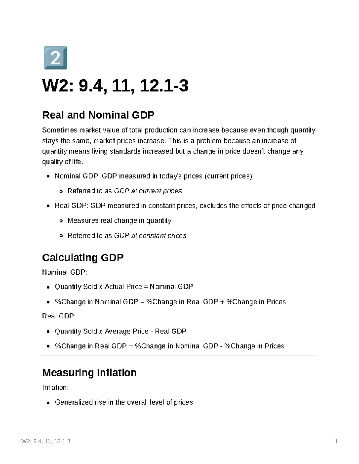 ECO102 Week 2 - ± W2: 9, 11, 12- Real and Nominal GDP Sometimes market ...
