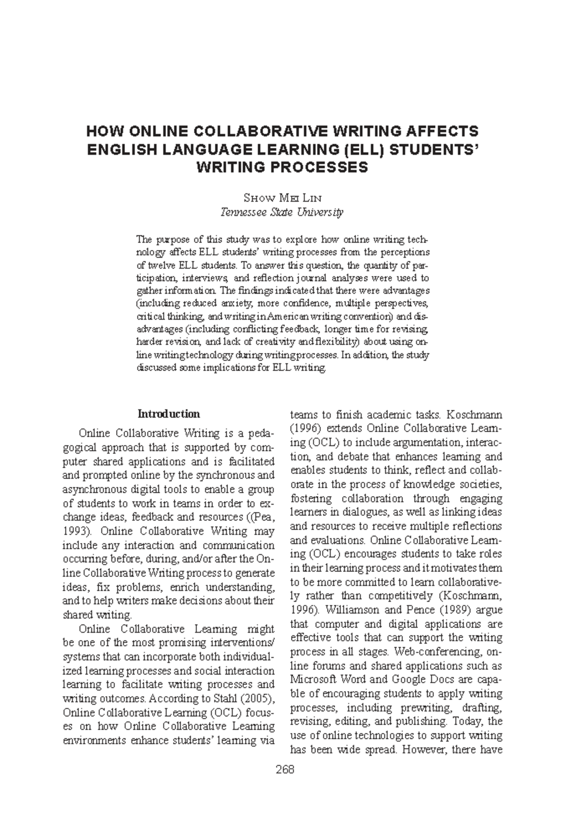 HOW Online Collaborative Writing Affects English Language Learning (ELL ...