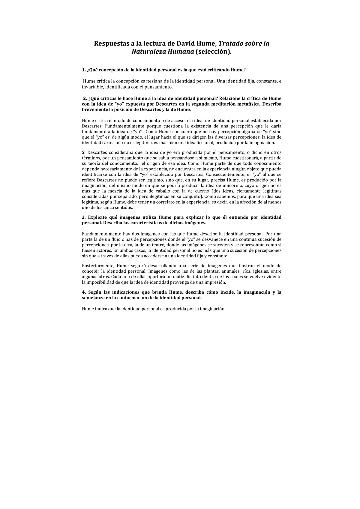 Resolución guía Hume - Filosofia para psicologia UNLP - Respuestas a la ...