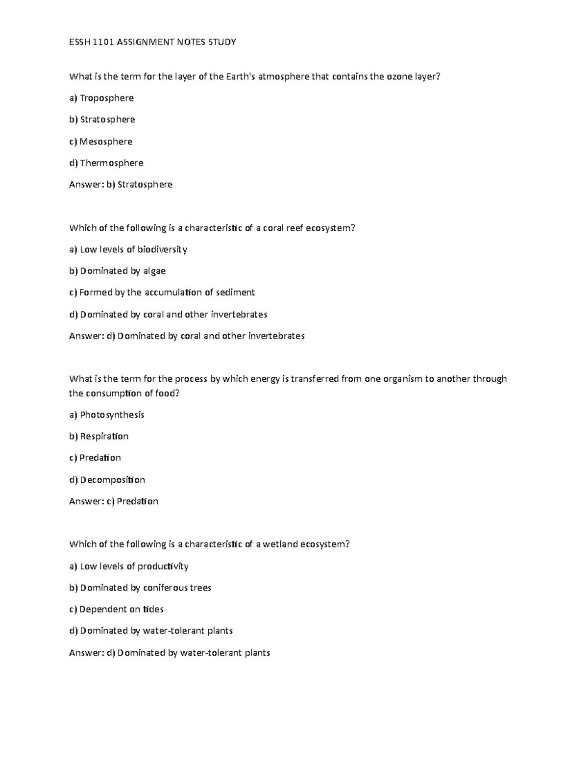 ESSH 1101 QUIZ 12 QA - ESSH 1101 ENVIRONMENTAL SCI QUIZ PRACTICE - What ...