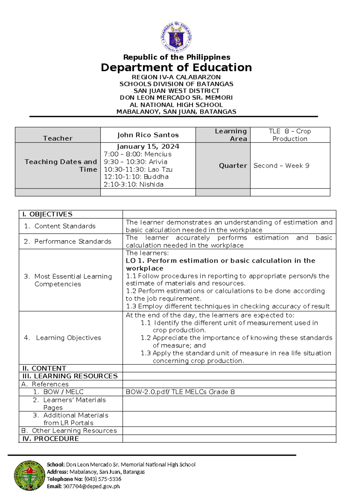 Dll 31 Week 9 Perform Estimation And Basic Calculation Department
