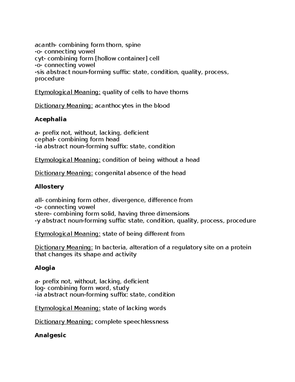 1 - homework for medical term - acanth- combining form thorn, spine -o ...