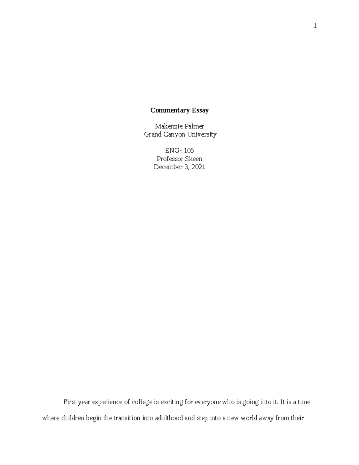 Commentary Essay last essay due out of the three - Commentary Essay ...