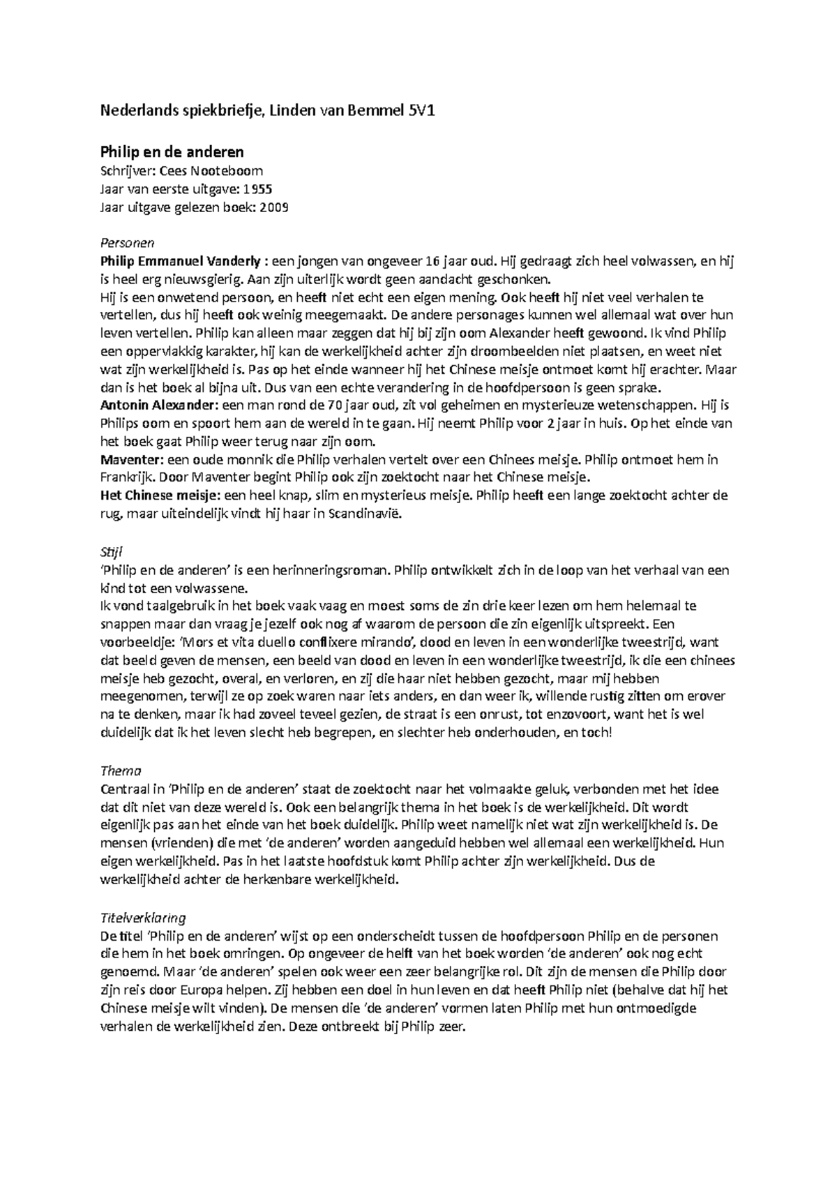 Spiekbriefje boek Nl blok 4 - Nederlands spiekbriefje, Linden van ...