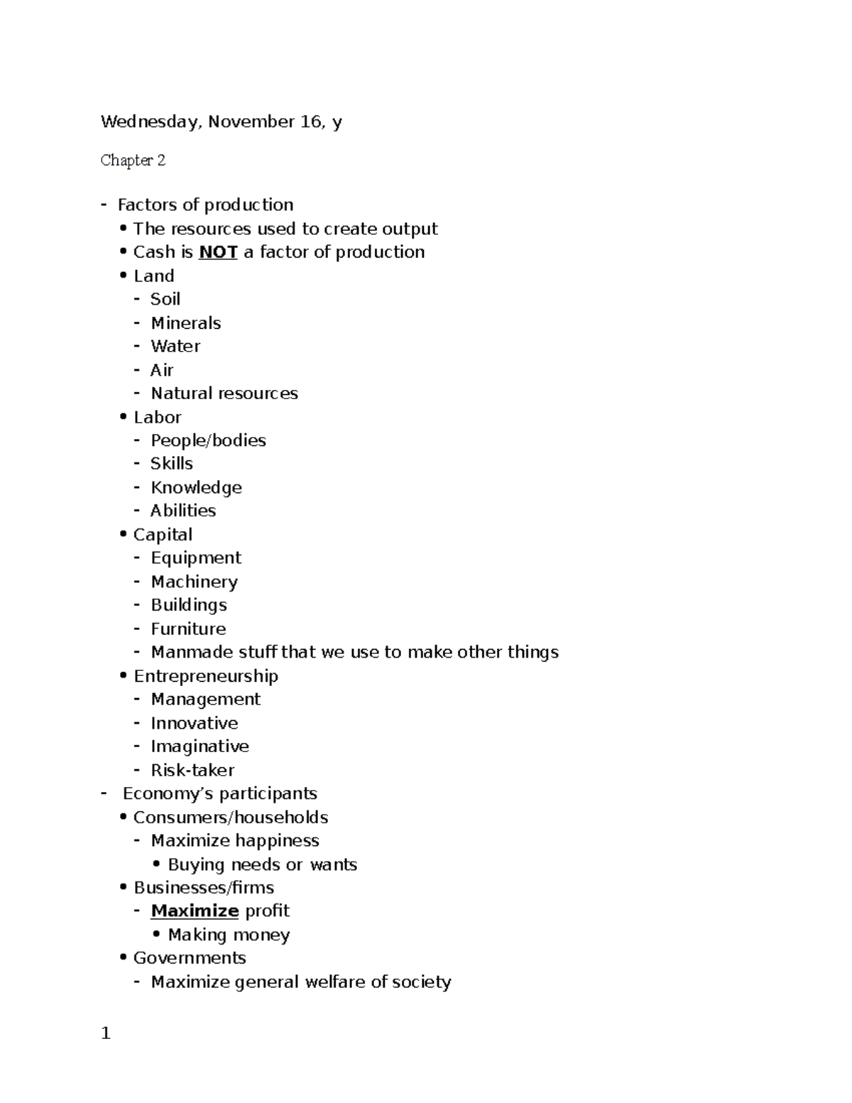 Economics Chapter 2 - Wednesday, November 16, y Chapter 2 - Factors of ...