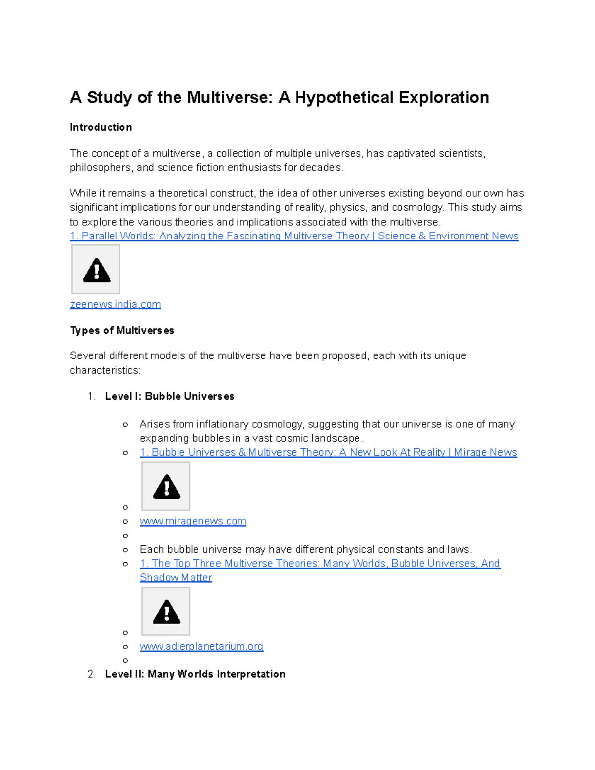 Multiverse Study - A Study of the Multiverse: A Hypothetical Exploration Introduction The ...