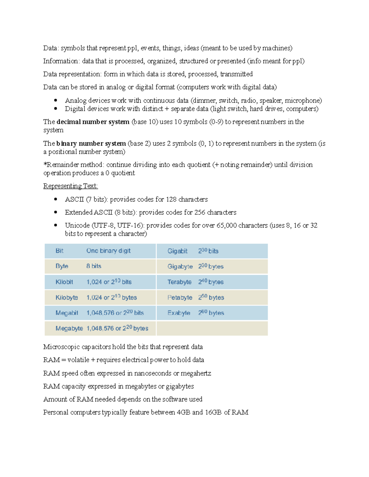 Introduction to Computer Science Exam 2 Notes - Data: symbols that ...