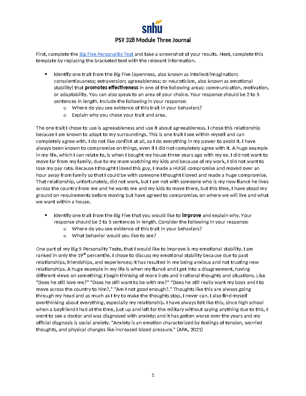 PSY 328 Module Three Journal - PSY 328 Module Three Journal First ...