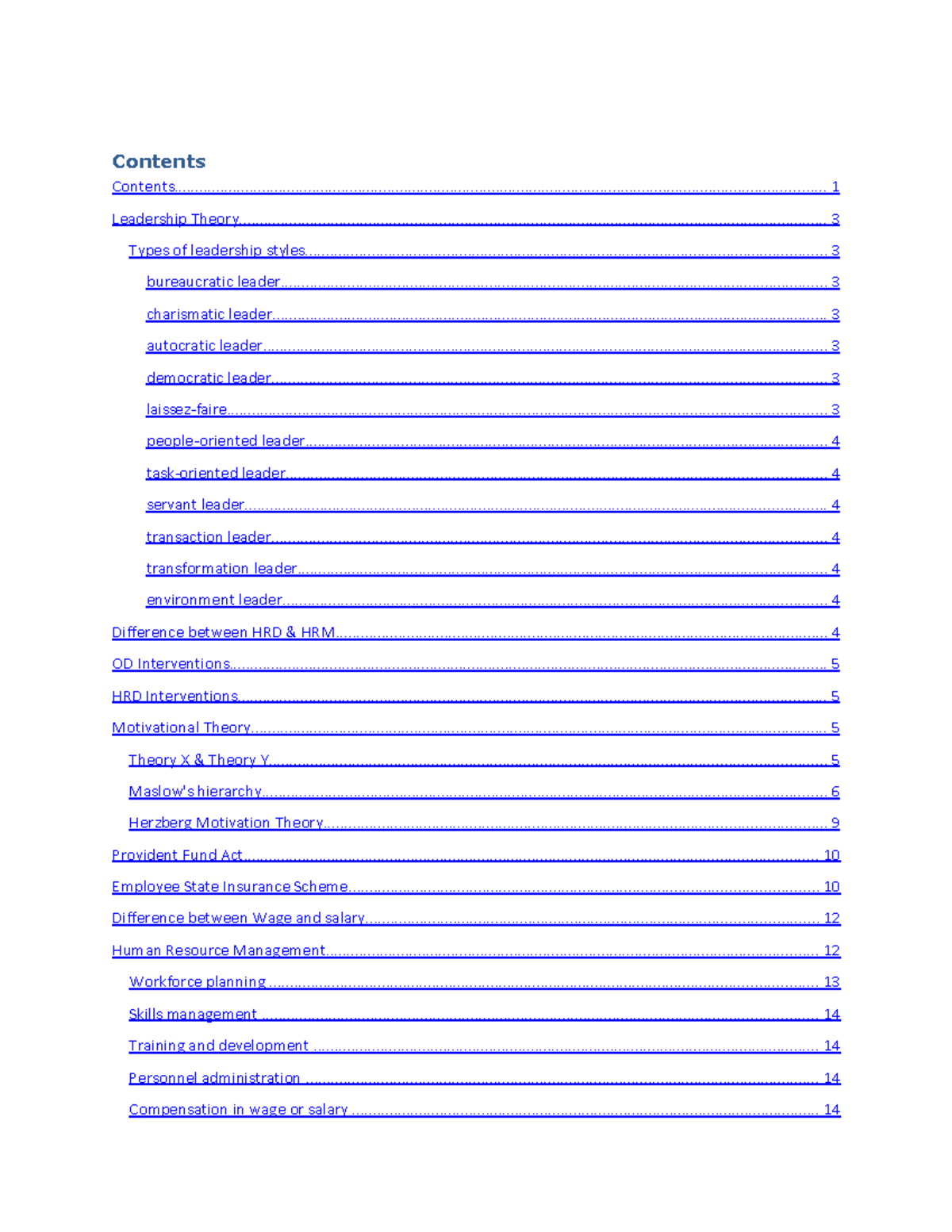 IBPS HR Officer Study notes - Contents - Studocu