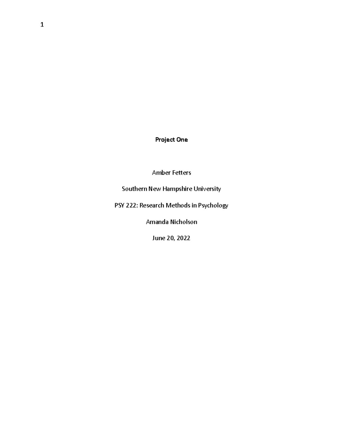 PSY222 Project One - Southern New Hampshire University Psychology 222 ...
