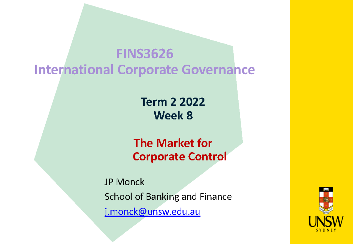 Week 8 FINS3626 - Week 8 Lecture - FINS International Corporate ...