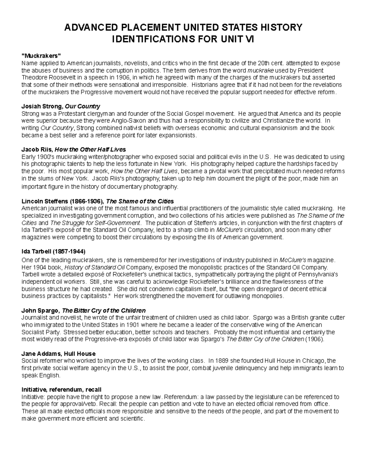 Unit Six IDs (2019-20) - unit 6 notes - ADVANCED PLACEMENT UNITED ...