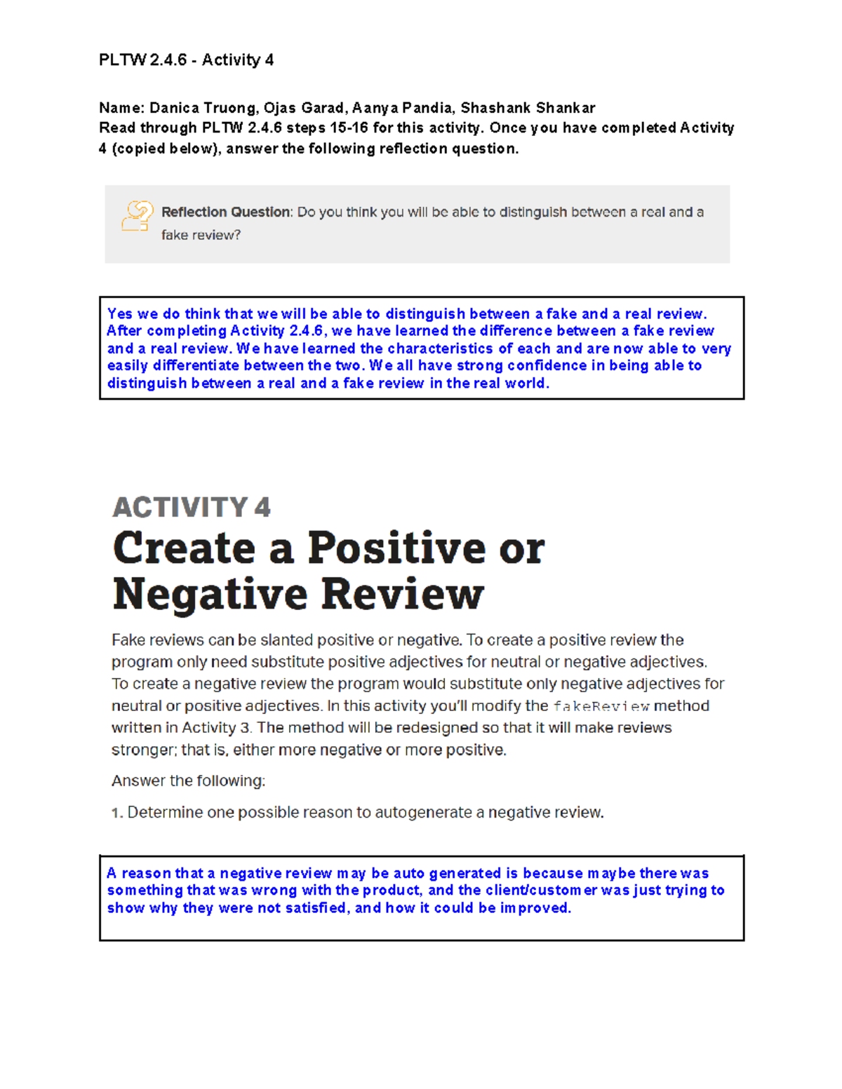 PLTW 2.4.6 - Activity 4 - pltw assignment - PLTW 2.4 - Activity 4 Name ...