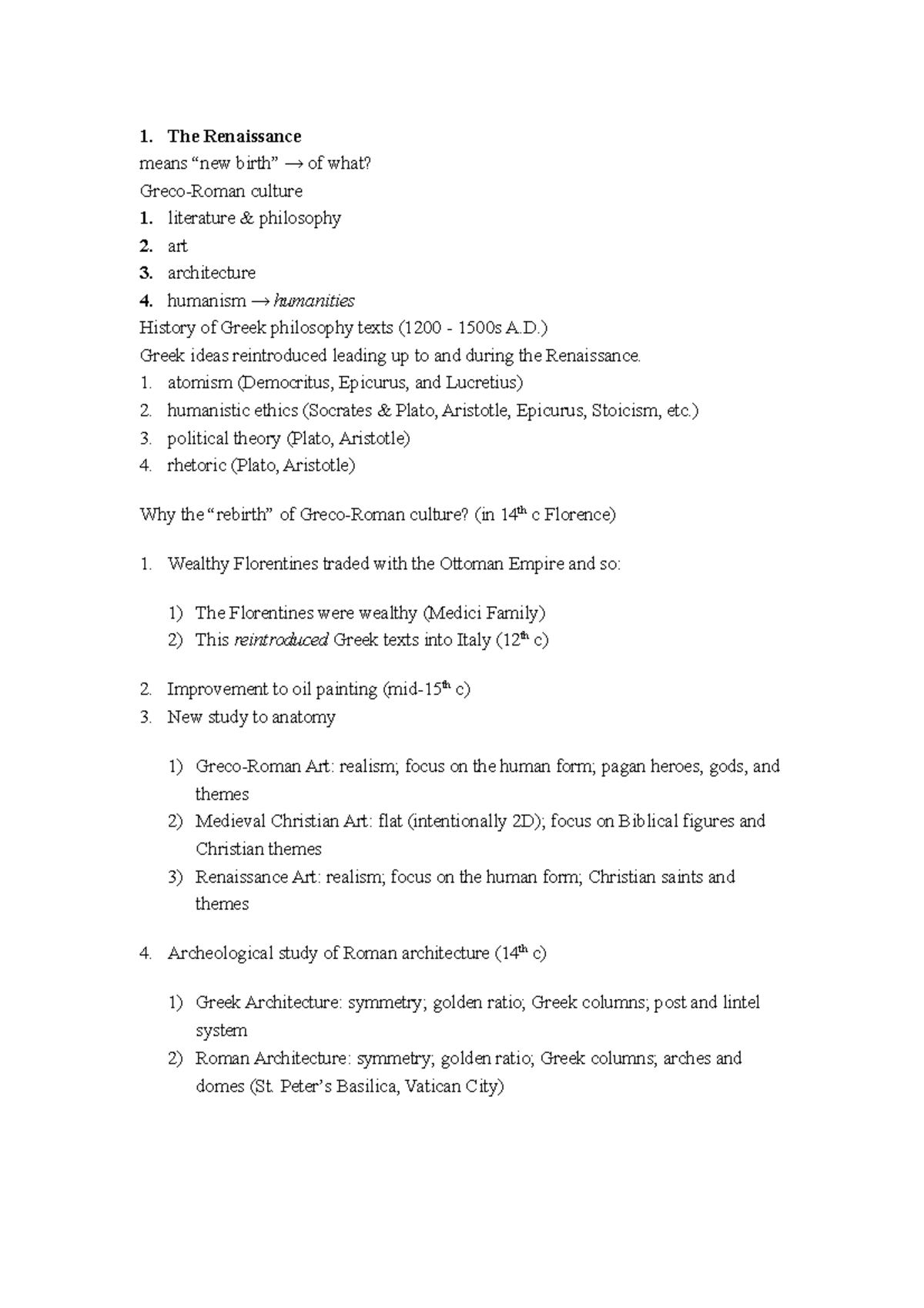Final Review Sheet - The Renaissance means “new birth” → of what? Greco ...