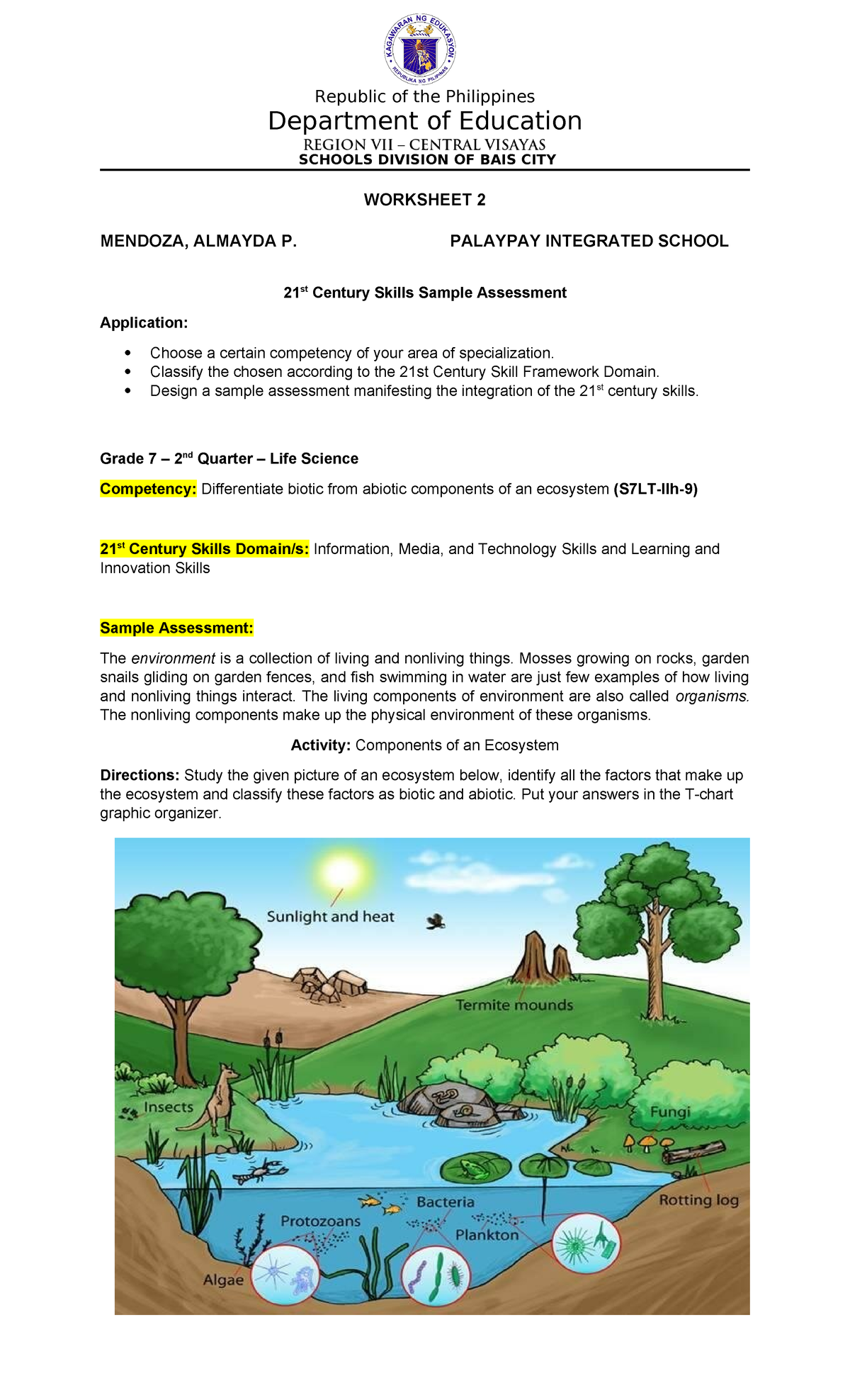 Worksheet 2 in Matatag Curriculum Sample Guide - Republic of the ...
