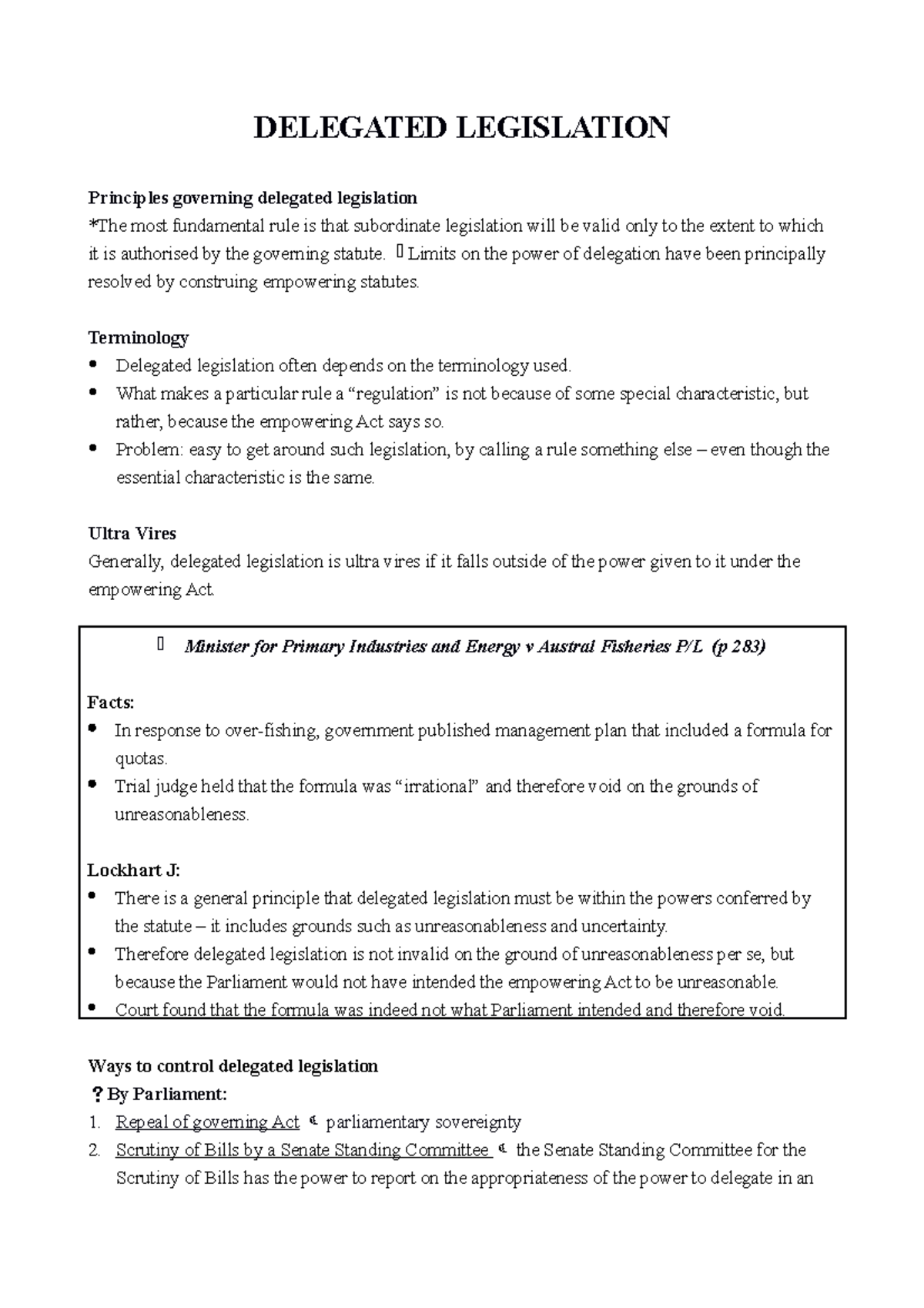 Admin 99 - DELEGATED LEGISLATION Principles governing delegated ...