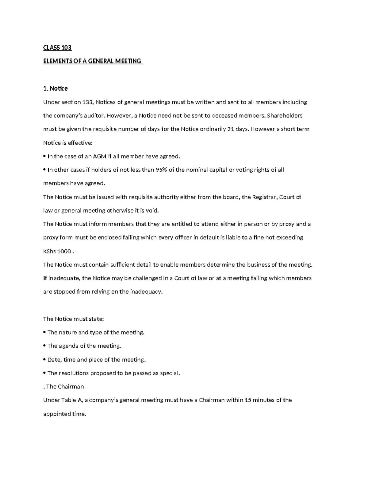 Class 103 - law of meetings - CLASS 103 ELEMENTS OF A GENERAL MEETING ...