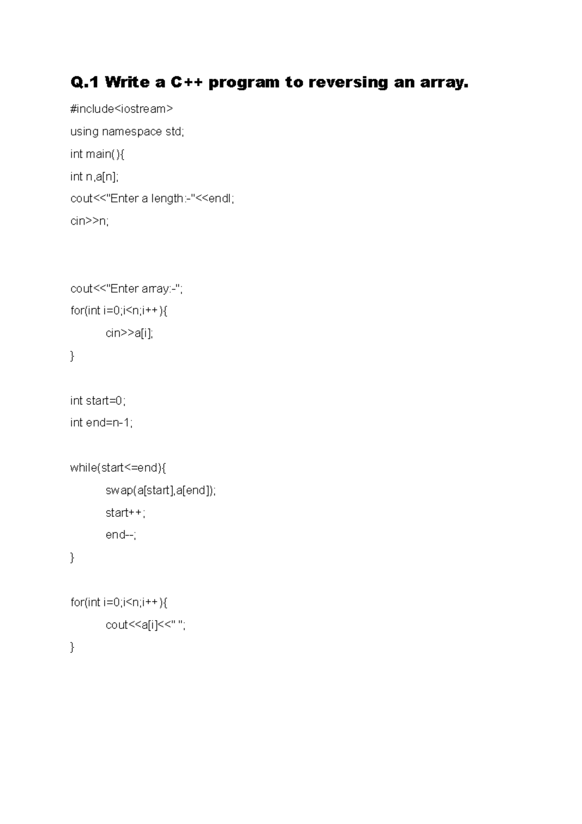 Cocubes assingment 3 - Q Write a C++ program to reversing an array. #include using - Studocu