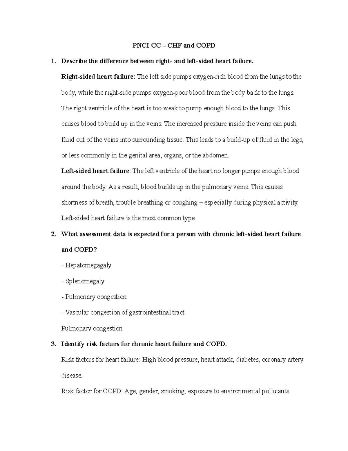 PNCI CC - CHF and COPD - Lecture notes clinicals - **PNCI CC – CHF and ...