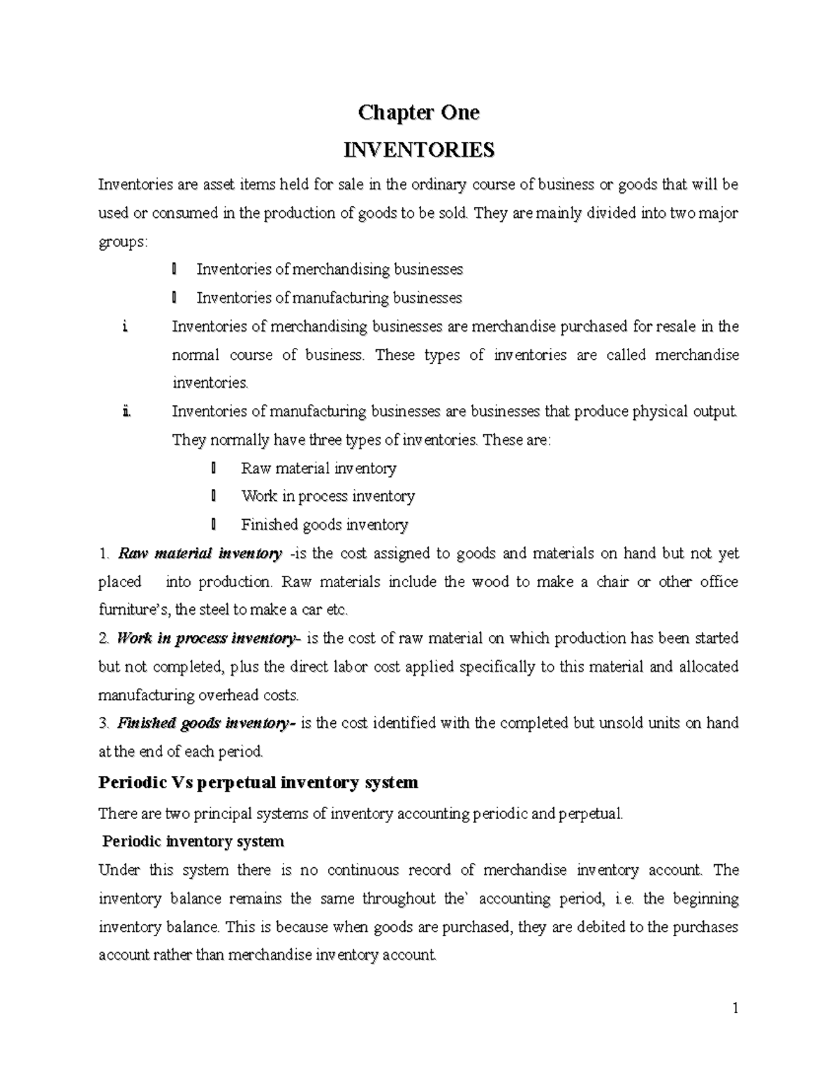 Fundamentals Of Acc II Ch 1 . Inventory - Chapter One Chapter One ...