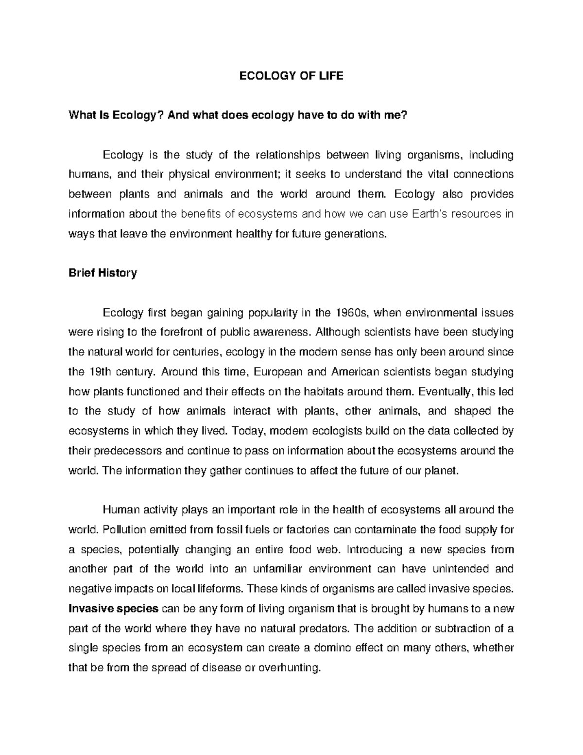 Ecology OF LIFE - Module - ES 223 - ECOLOGY OF LIFE What Is Ecology ...