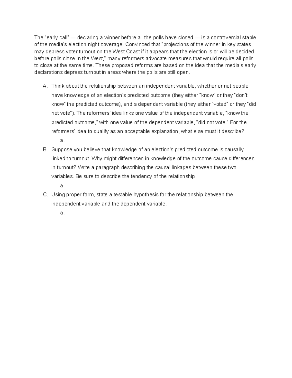 Module 5.1, Chapter 3, Exercise 1 - The “early call” — declaring a winner before all the polls ...