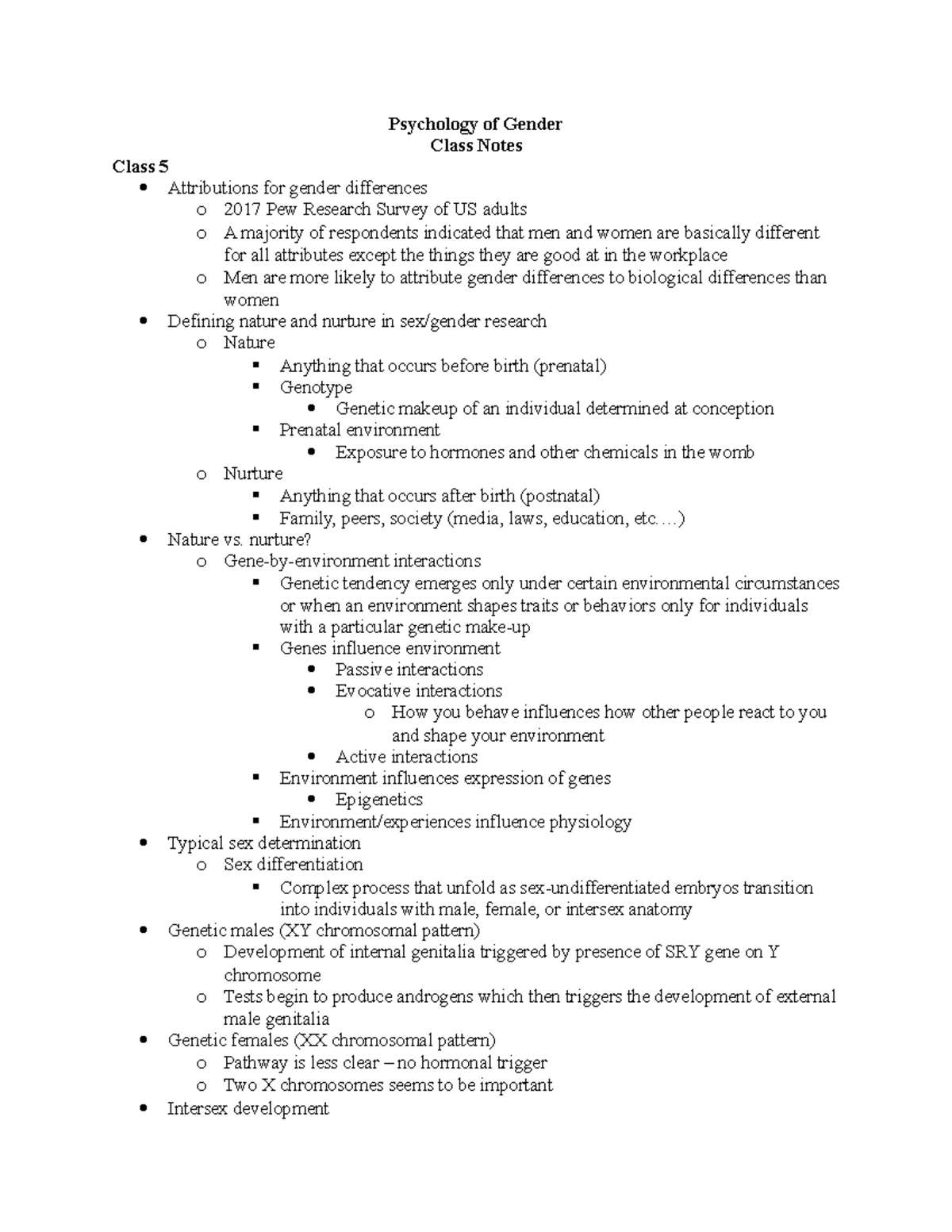 Psychology of Gender Classes 5-8 - Psychology of Gender Class Notes ...