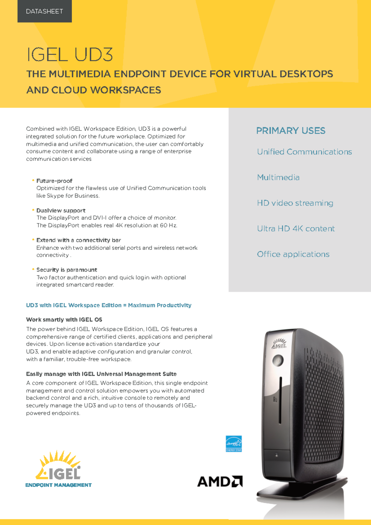 DS UD3 85-EN-11-13-2 - Alfa - Combined with IGEL Workspace Edition, UD3 is a powerful integrated ...