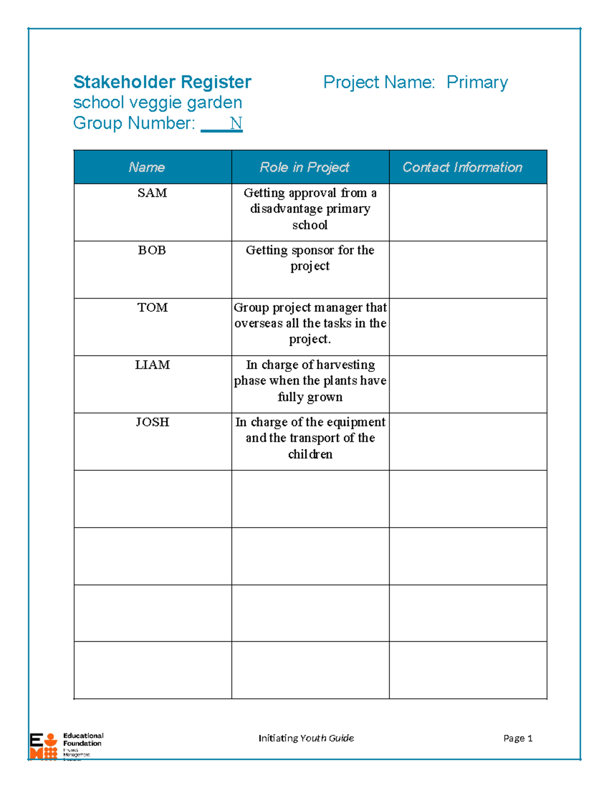 2 PMYG Template Stakeholder register & WBS - Stakeholder Register ...