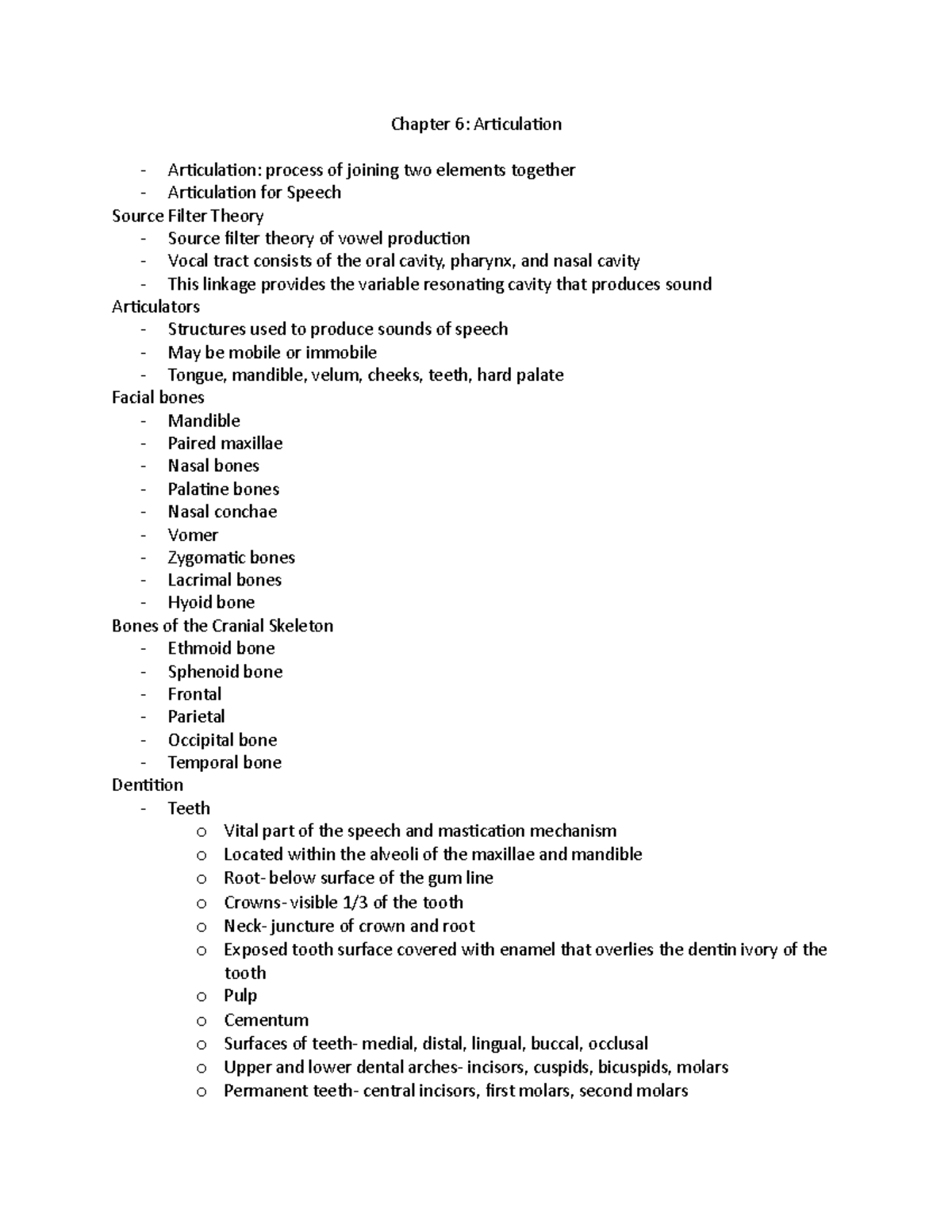 Chapter 6 outline - anatomy - Chapter 6: Articulation Articulation: process of joining two ...