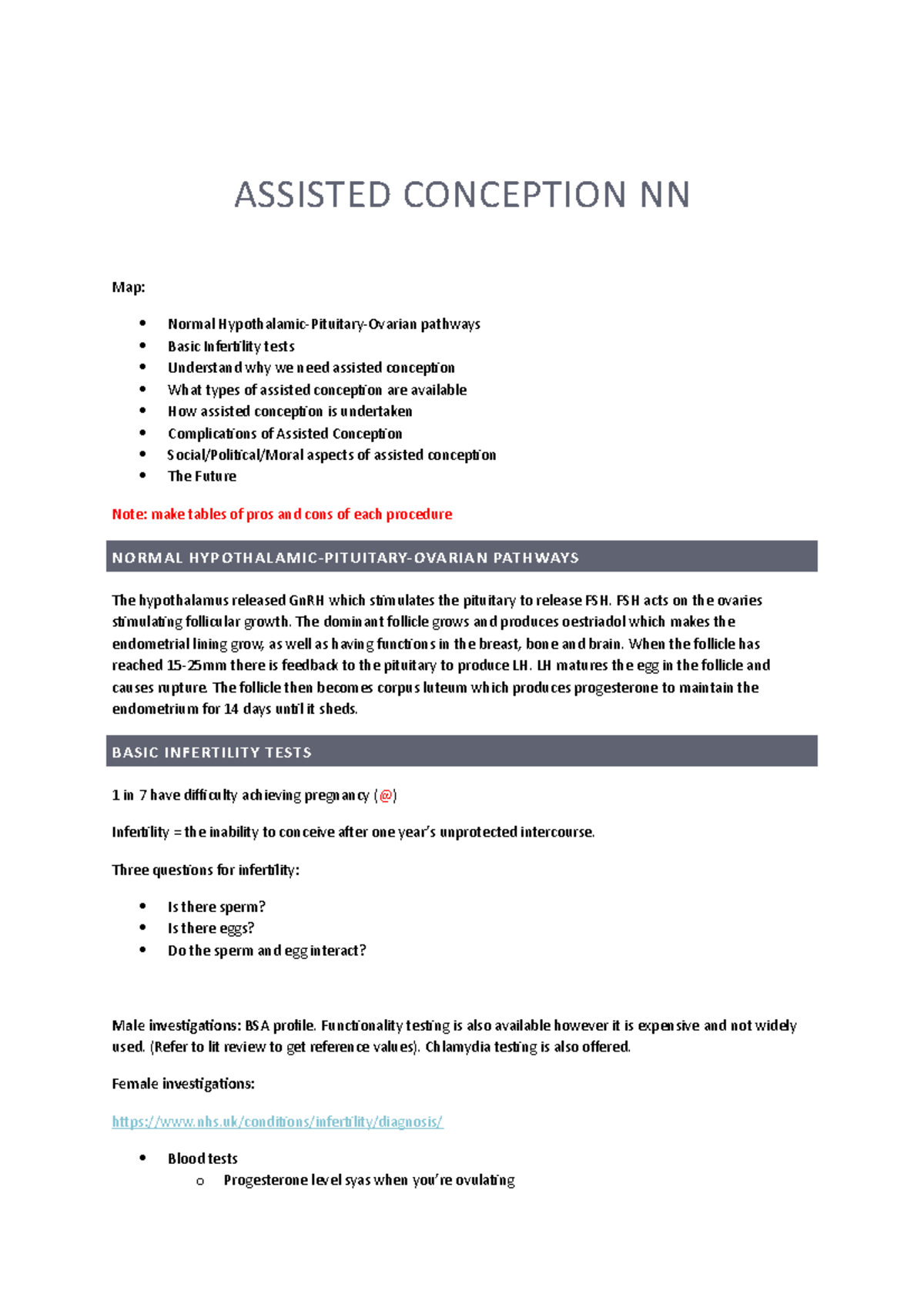 Assisted Conception - ASSISTED CONCEPTION NN Map: Normal - Studocu
