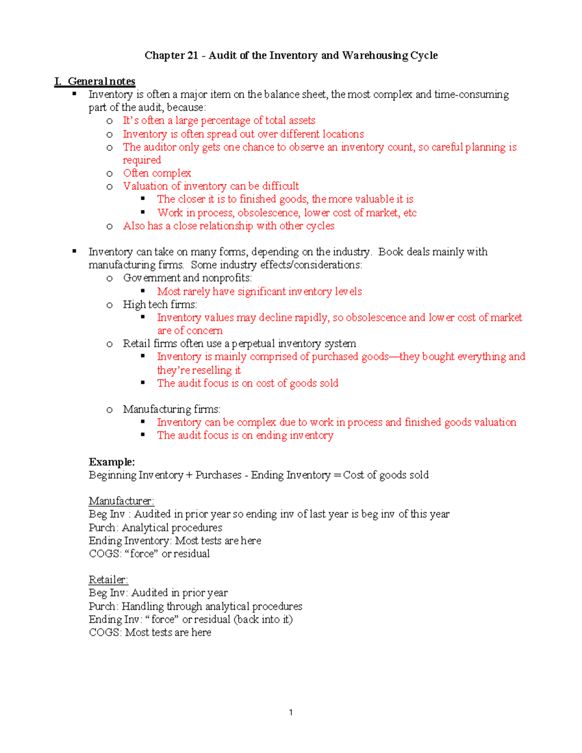 Chapter 21 Audit of the Inventory - Chapter 21 - Audit of the Inventory and Warehousing Cycle I ...