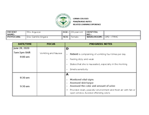 Tolentino (FDAR) - Nursing FDAR example - NAME OF PATIENT: CD Room/Ward ...