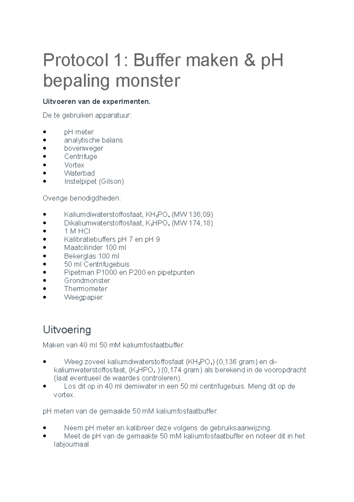 Protocol 1 les 2 21SEP20 - Protocol 1: Buffer maken & pH bepaling ...