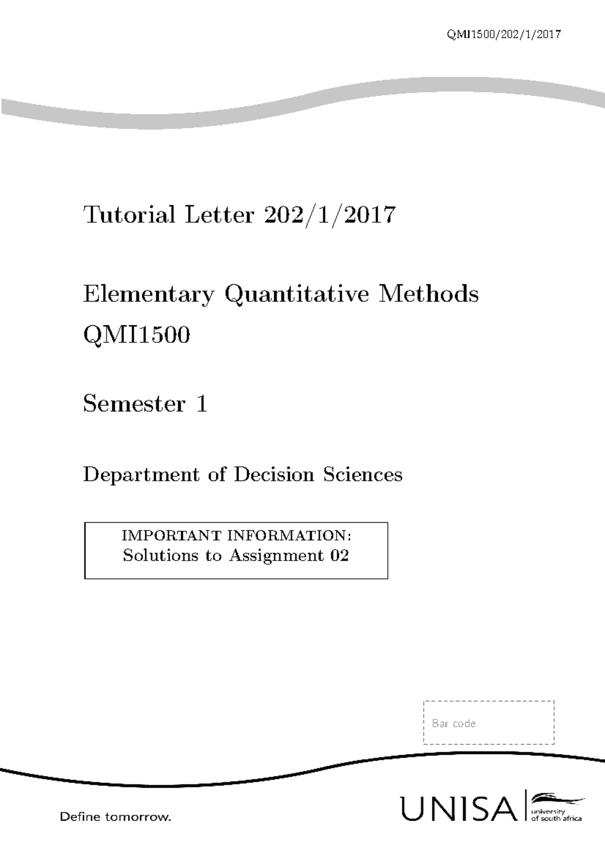 Assignment 2solutions - QMI1500/202/1/ Tutorial Letter 202/1 ...