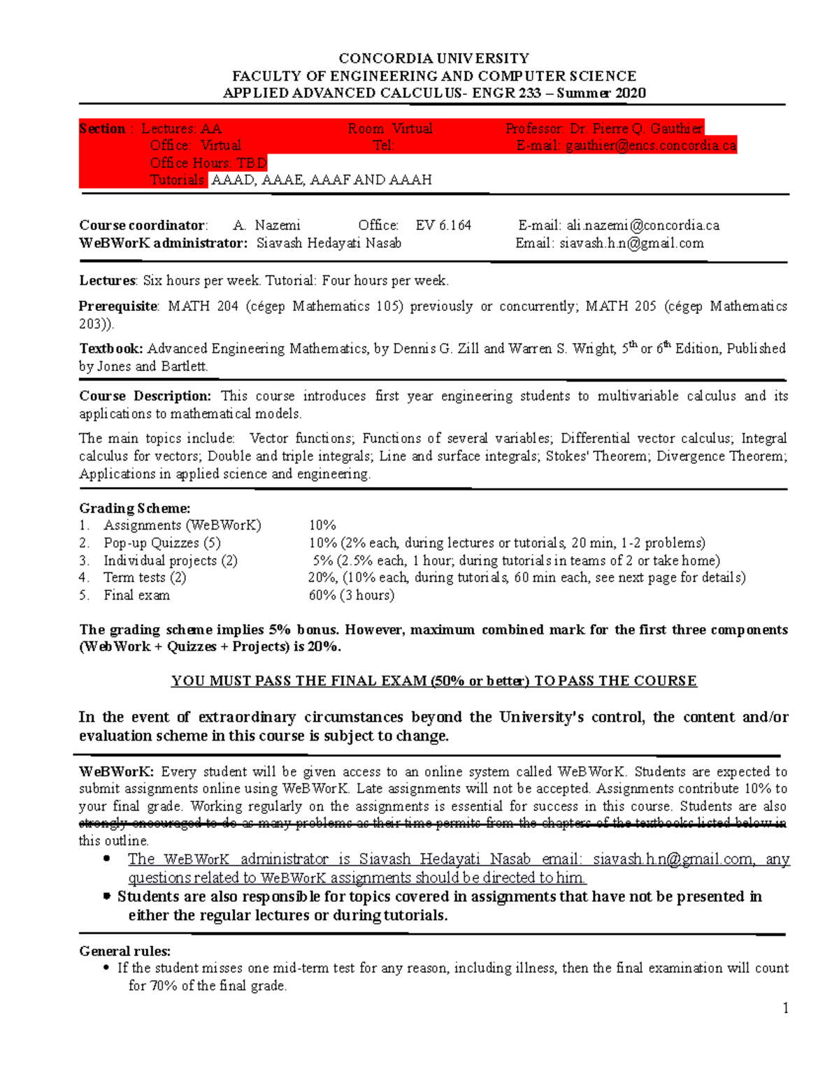 ENGR 233 outline-summer 2020 - CONCORDIA UNIVERSITY FACULTY OF ENGINEERING AND COMPUTER SCIENCE ...