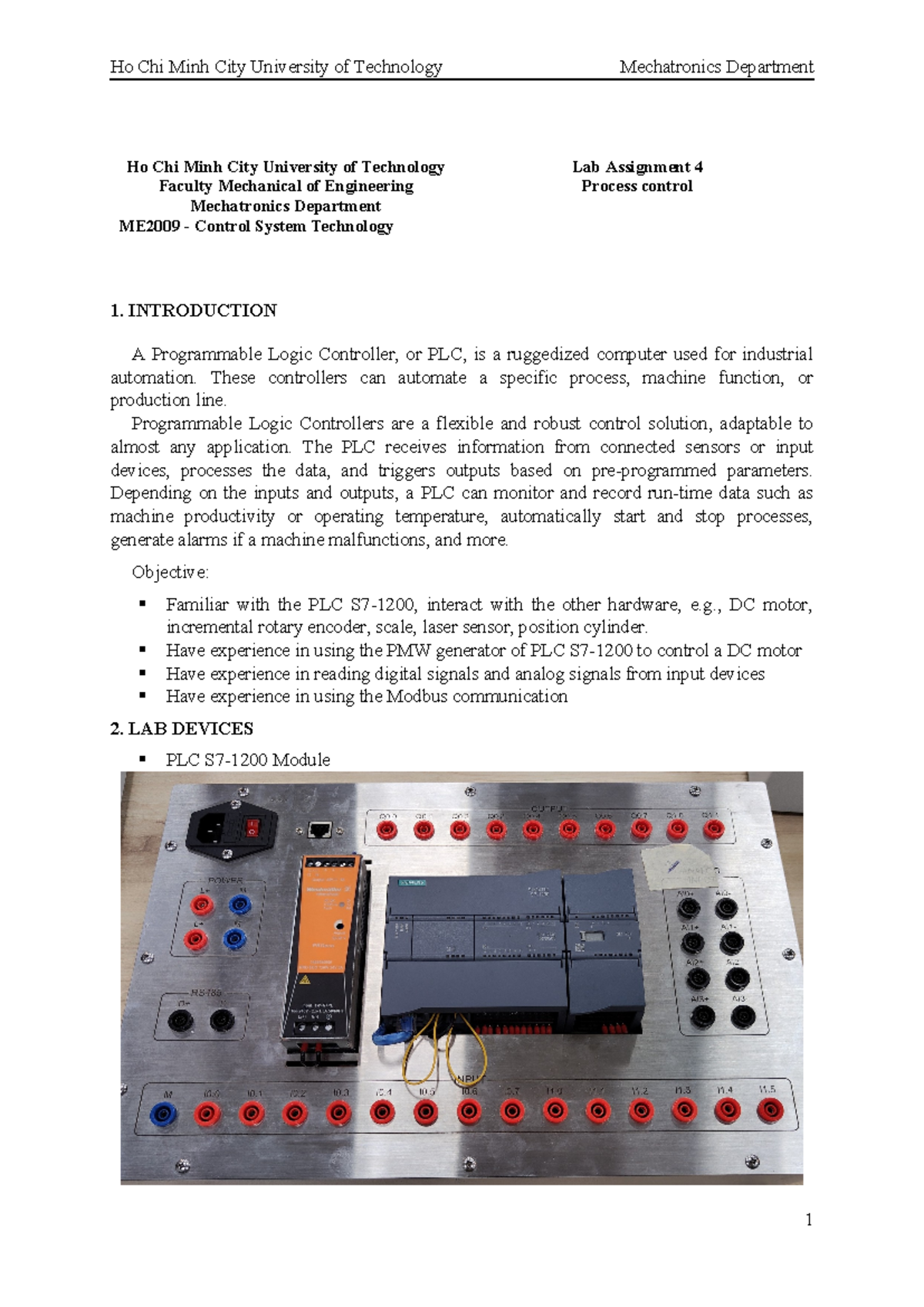 TN Ktdktd 04 - Siemen PLC - Ho Chi Minh City University of Technology Lab Assignment 4 Faculty ...