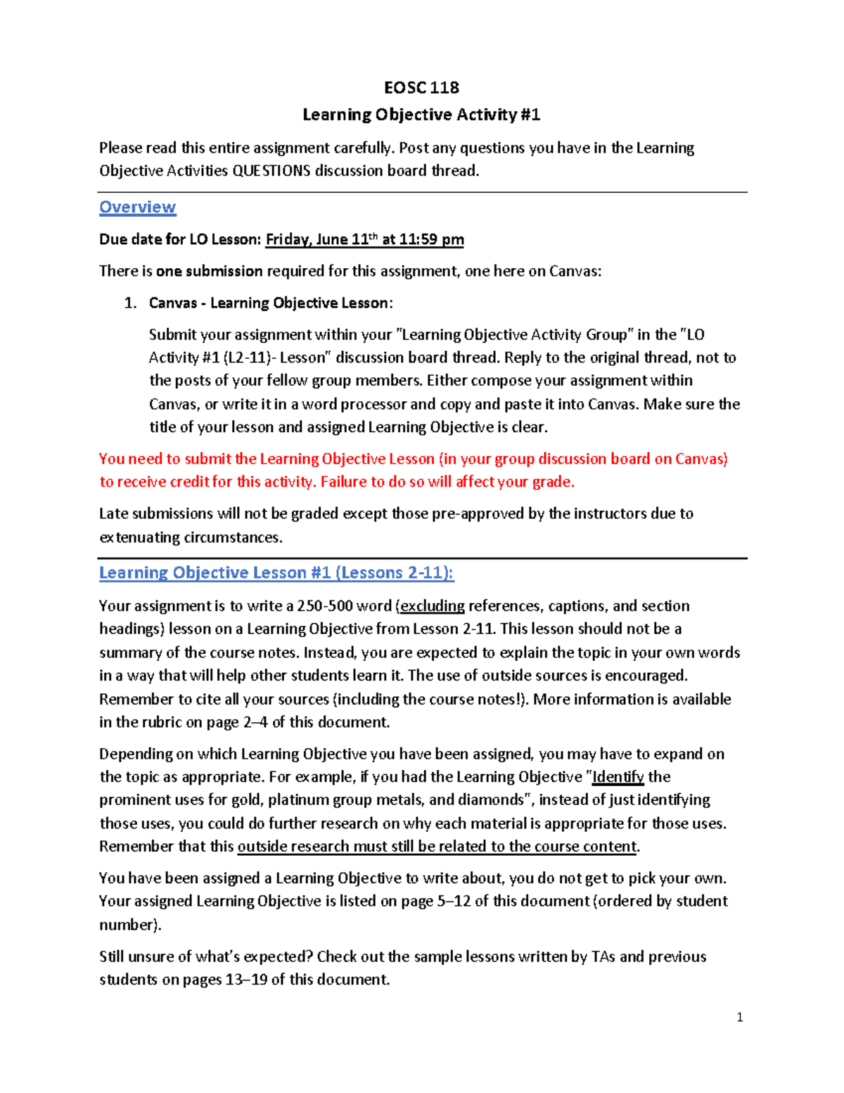 EOSC118 Learning Objective Activity 1 Summer 2021 - EOSC 118 Learning Objective Activity Please ...