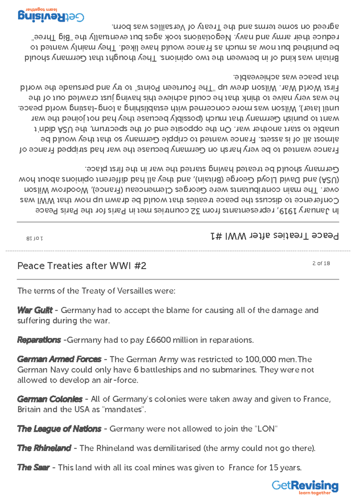 CIE History Notes and Sources - Peace Treaties after WWI In January ...