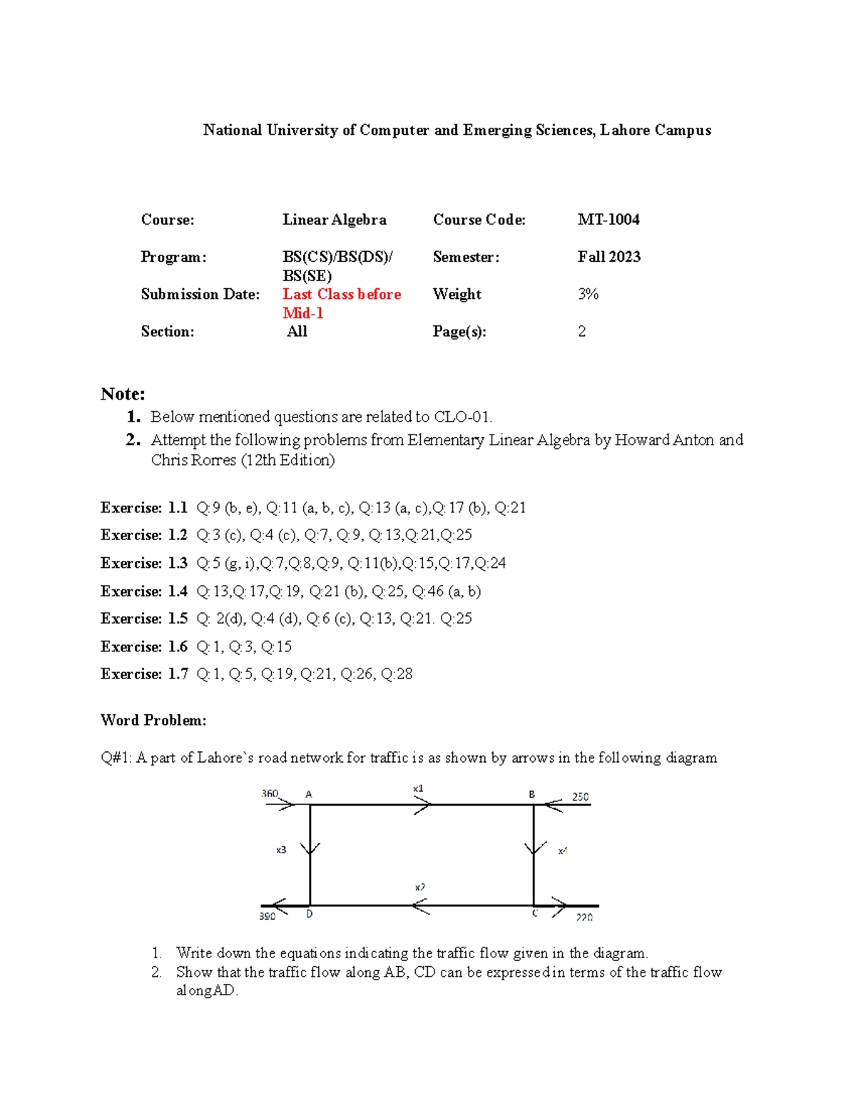 Linear Algebra Assignment-1 - National University of Computer and ...