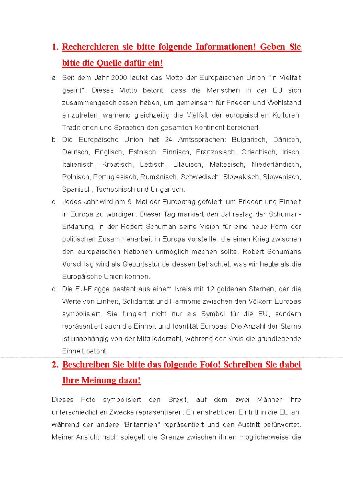 Aufgabe 1.Landeskunde - 1. Recherchieren sie bitte folgende ...